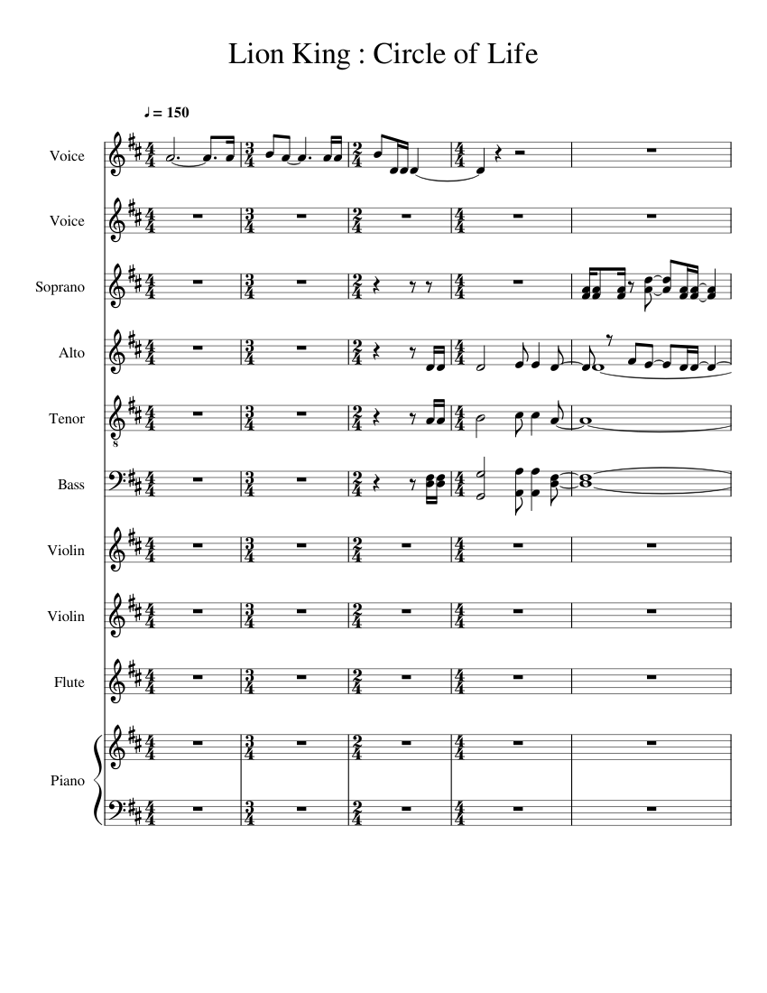 Version 1 Circle of life Sheet music for Piano, Soprano, Alto, Tenor ...