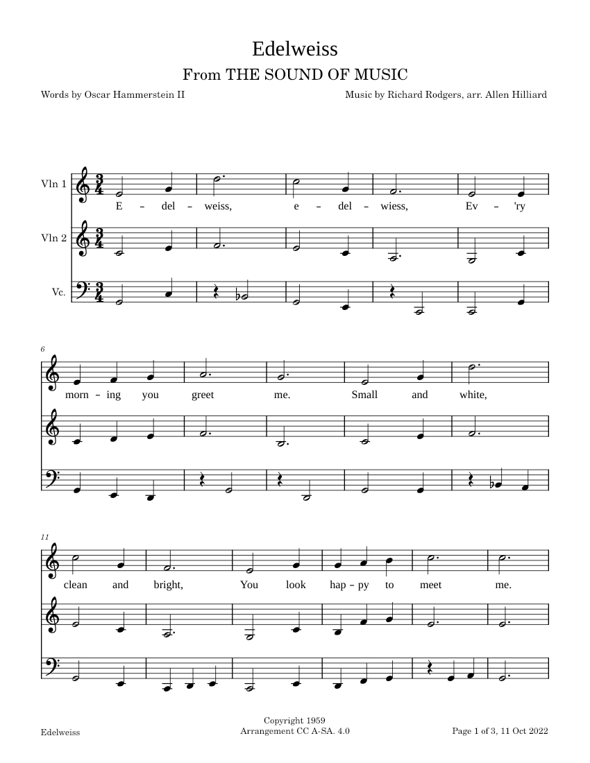 Edelweiss (from The Sound of Music) – Rodgers & Hammerstein Sheet music ...