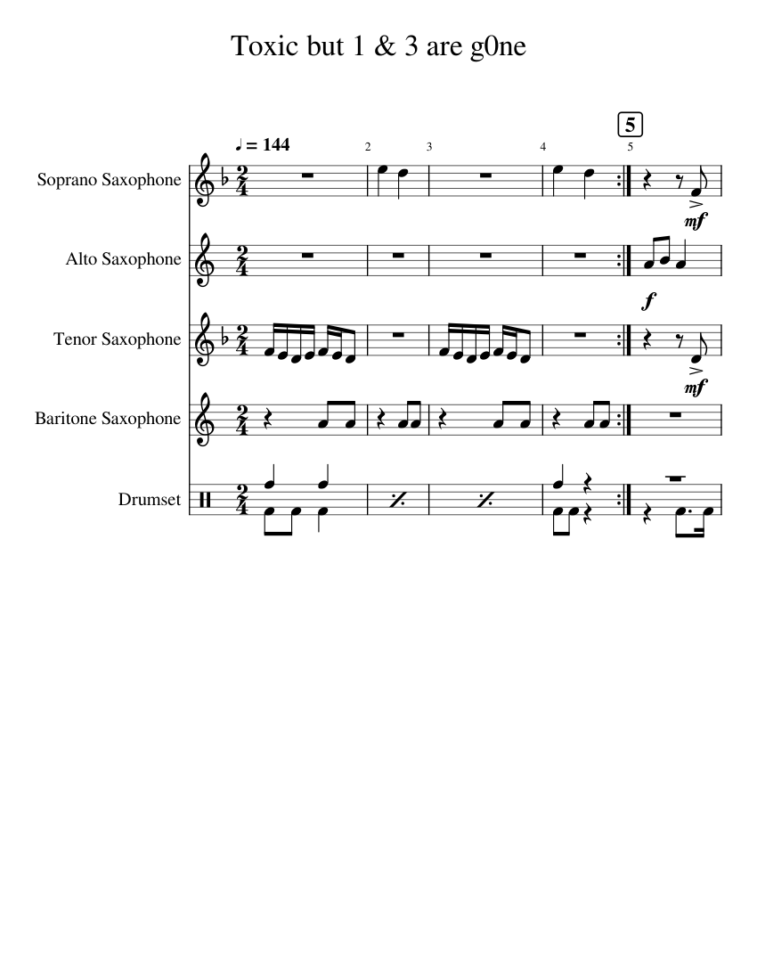 Toxic but 1 & 3 are missing Sheet music for Saxophone alto, Saxophone ...