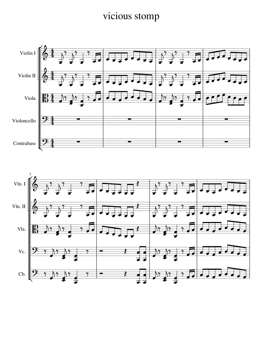 vicious stomp Sheet music for Contrabass, Violin, Viola, Cello (String ...