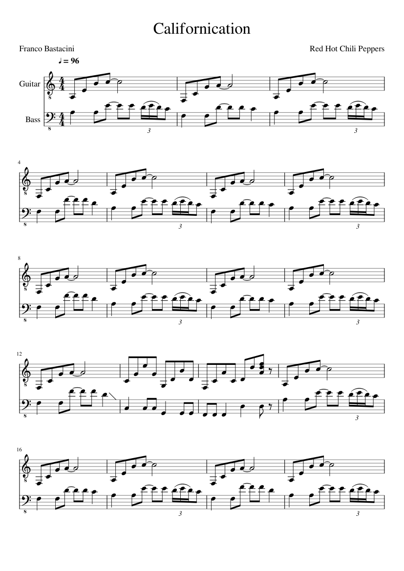 Californication - Red Hot Chili Peppers Sheet music for Guitar, Bass ...