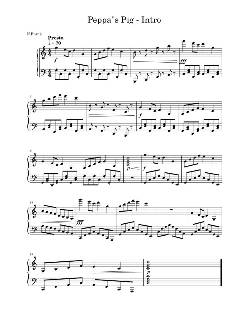 Peppa"s Pig- Intro – Peppa Pig Peppas Pig - Intro Sheet music for Piano ...