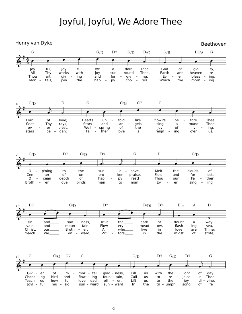 Joyful joyful we adore thee - Henry J Van Dyke Sheet music for ...