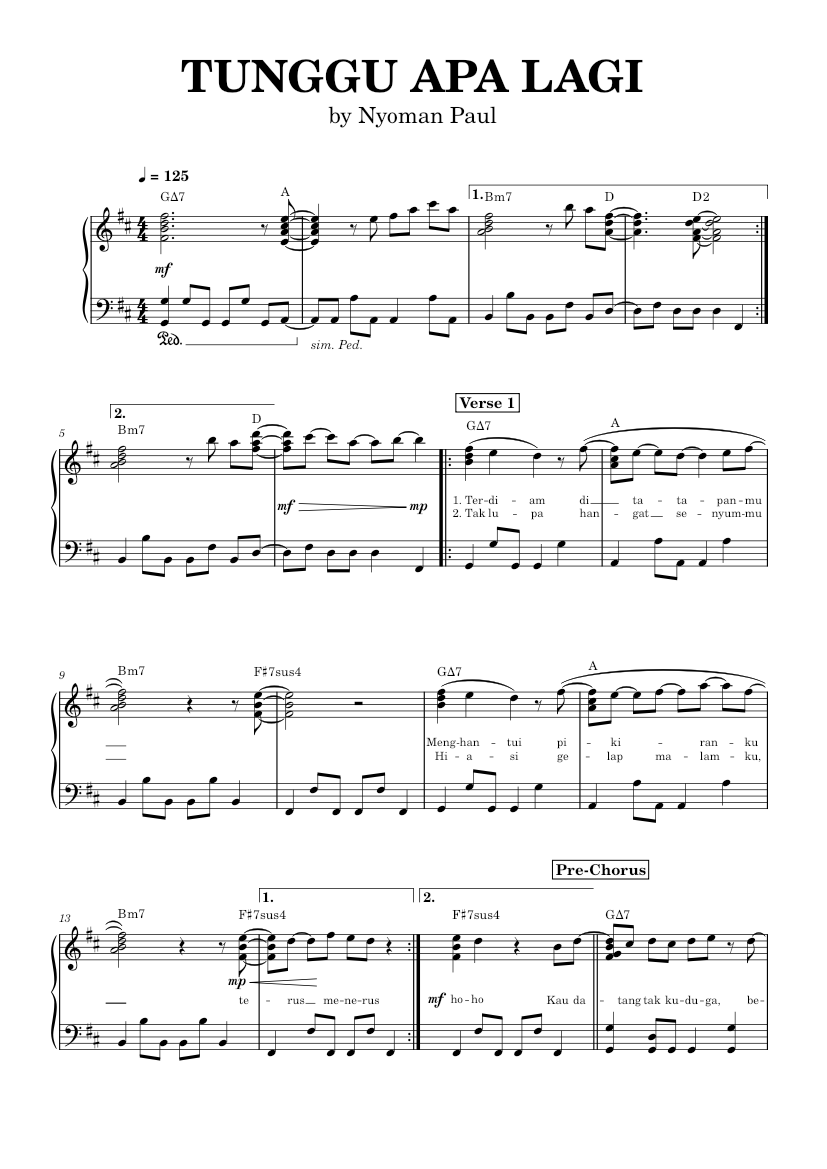 Play Official version of Tunggu Apa Lagi Sheet Music by Nyoman Paul for ...