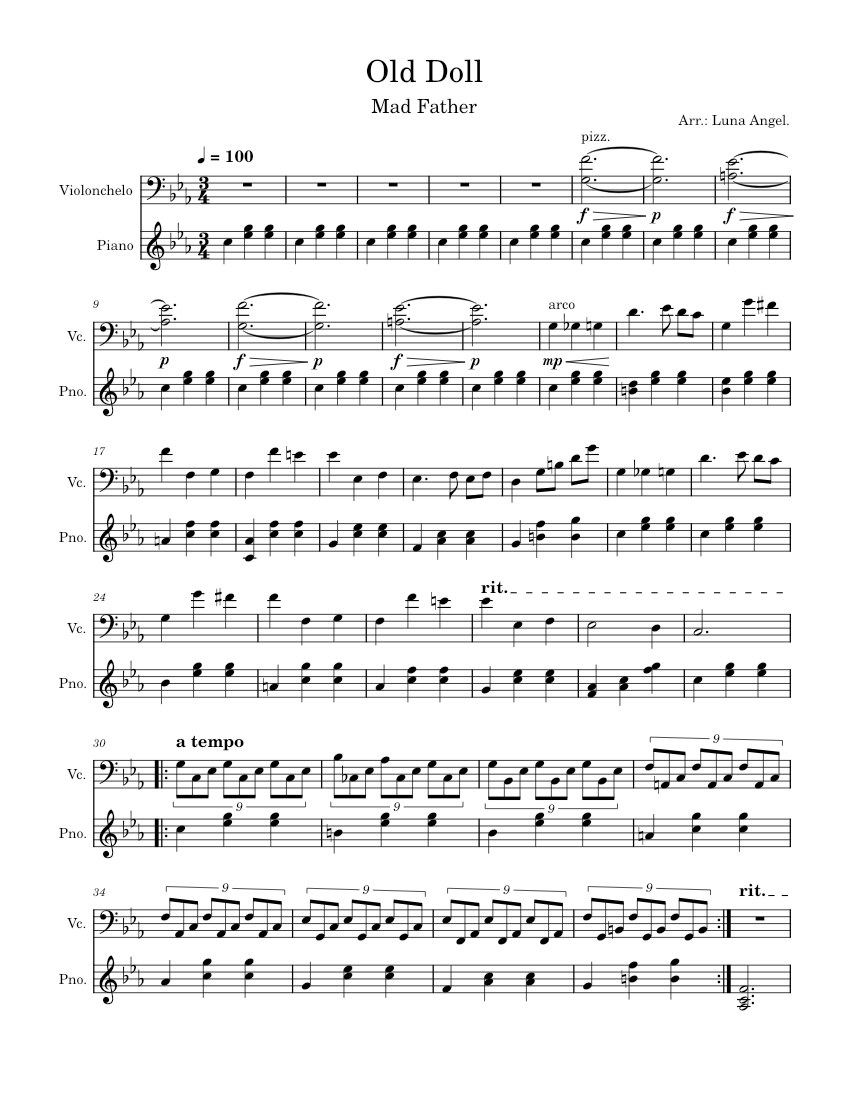 Old Doll Sheet Music for Piano, Cello (Solo) | MuseScore.com