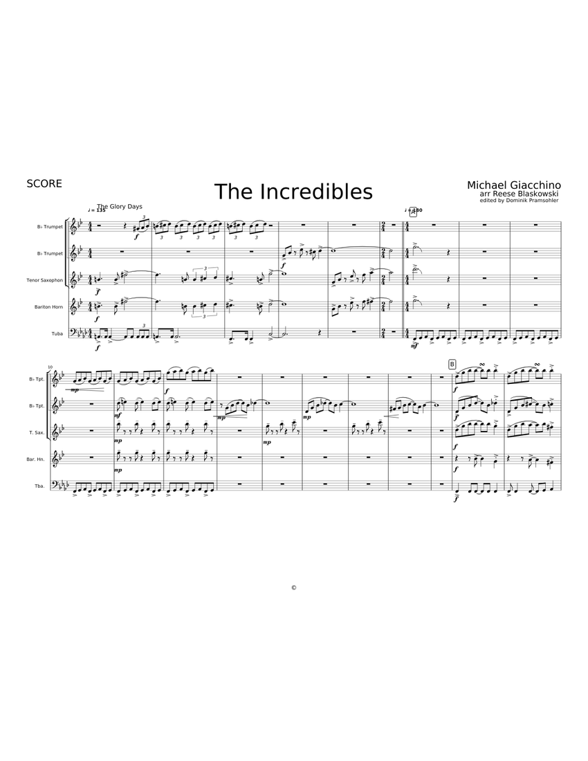The Incredibles Sheet music for Tuba, Saxophone tenor, Trumpet in b ...