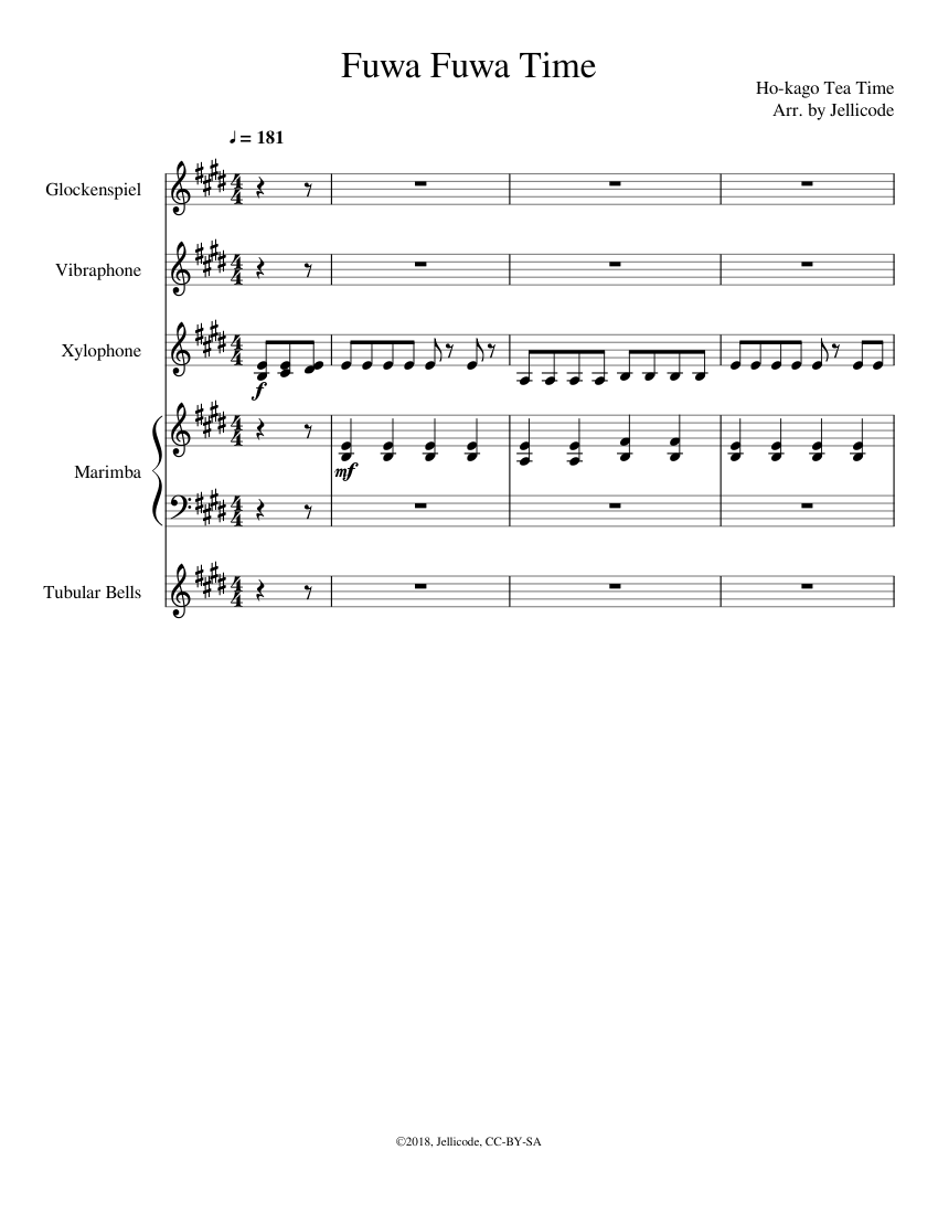 Fuwa Fuwa Time Sheet music for Vibraphone, Glockenspiel, Marimba, Xylophone & more instruments ...