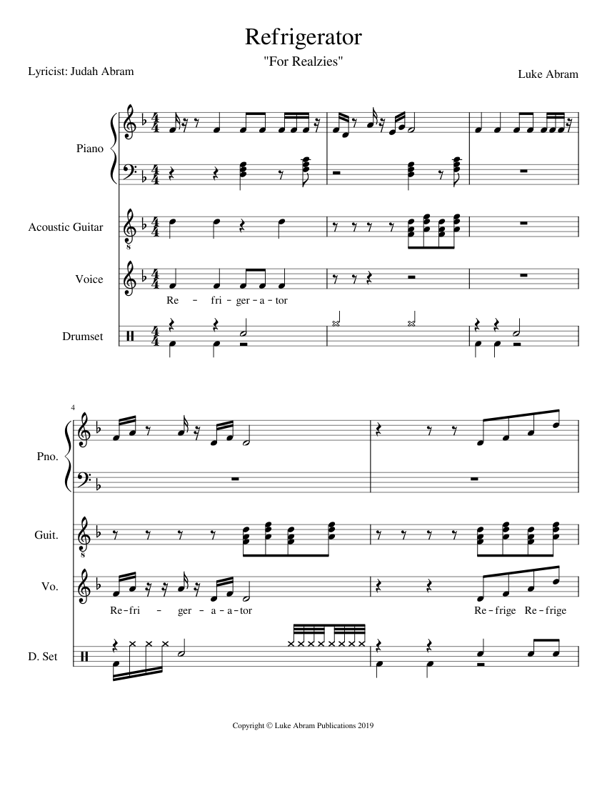 Refrigerator Sheet music for Piano, Vocals, Guitar, Drum group (Mixed ...