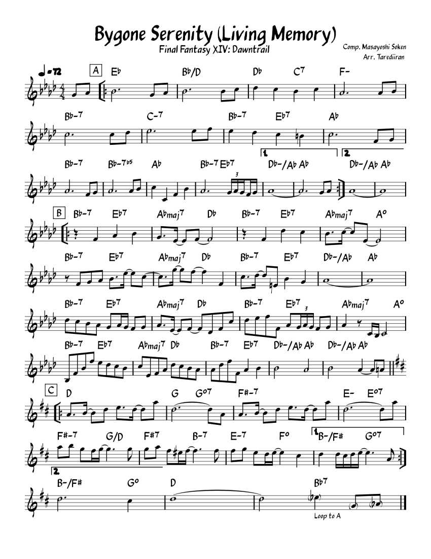 Bygone Serenity – Masayoshi Soken Sheet Music with Chords for Piano ...