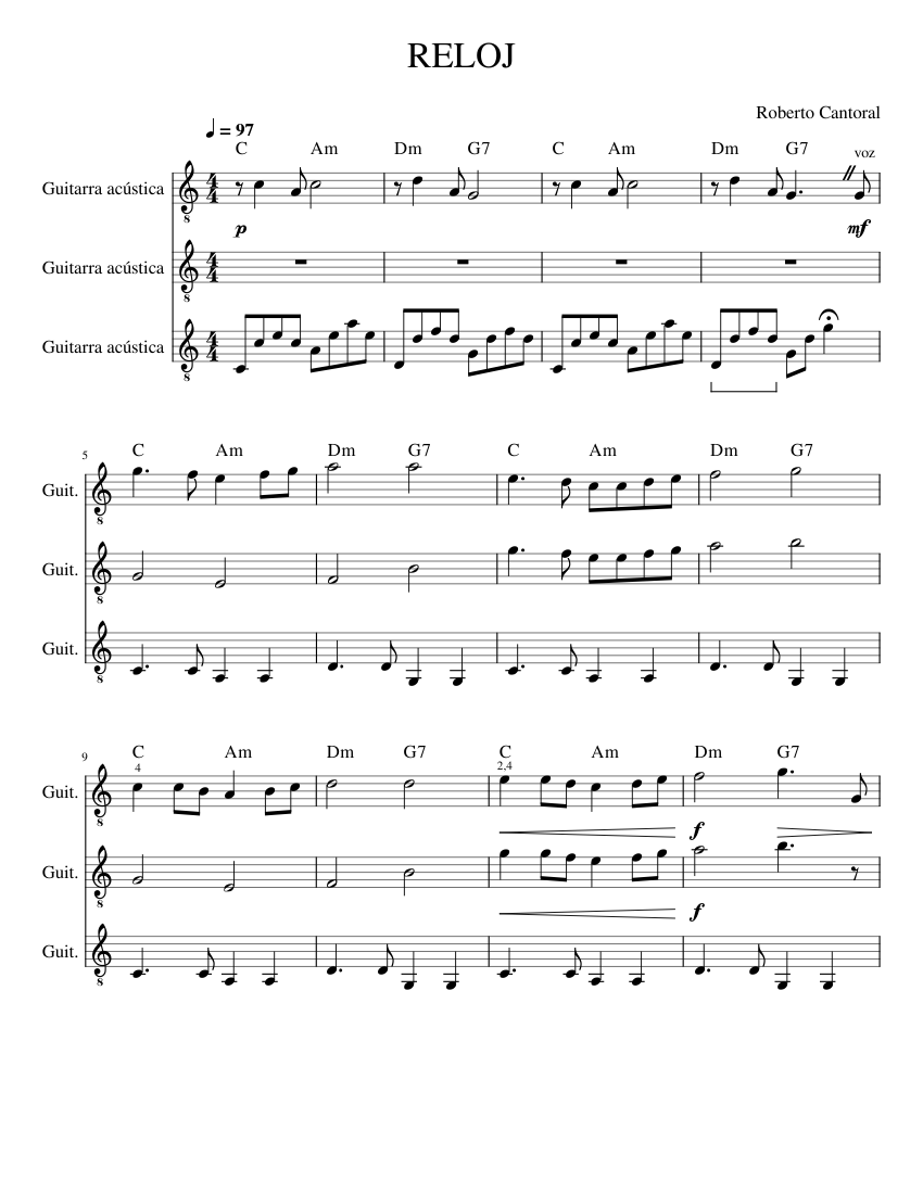 RELOJ 1 Sheet music for Guitar (Piano-Voice-Guitar) | Musescore.com