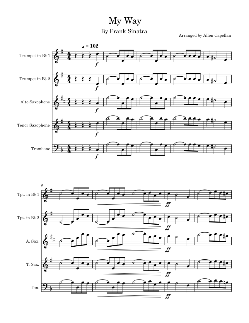 My way – Frank Sinatra Jazz Combo Sheet Music for Trombone, Saxophone ...