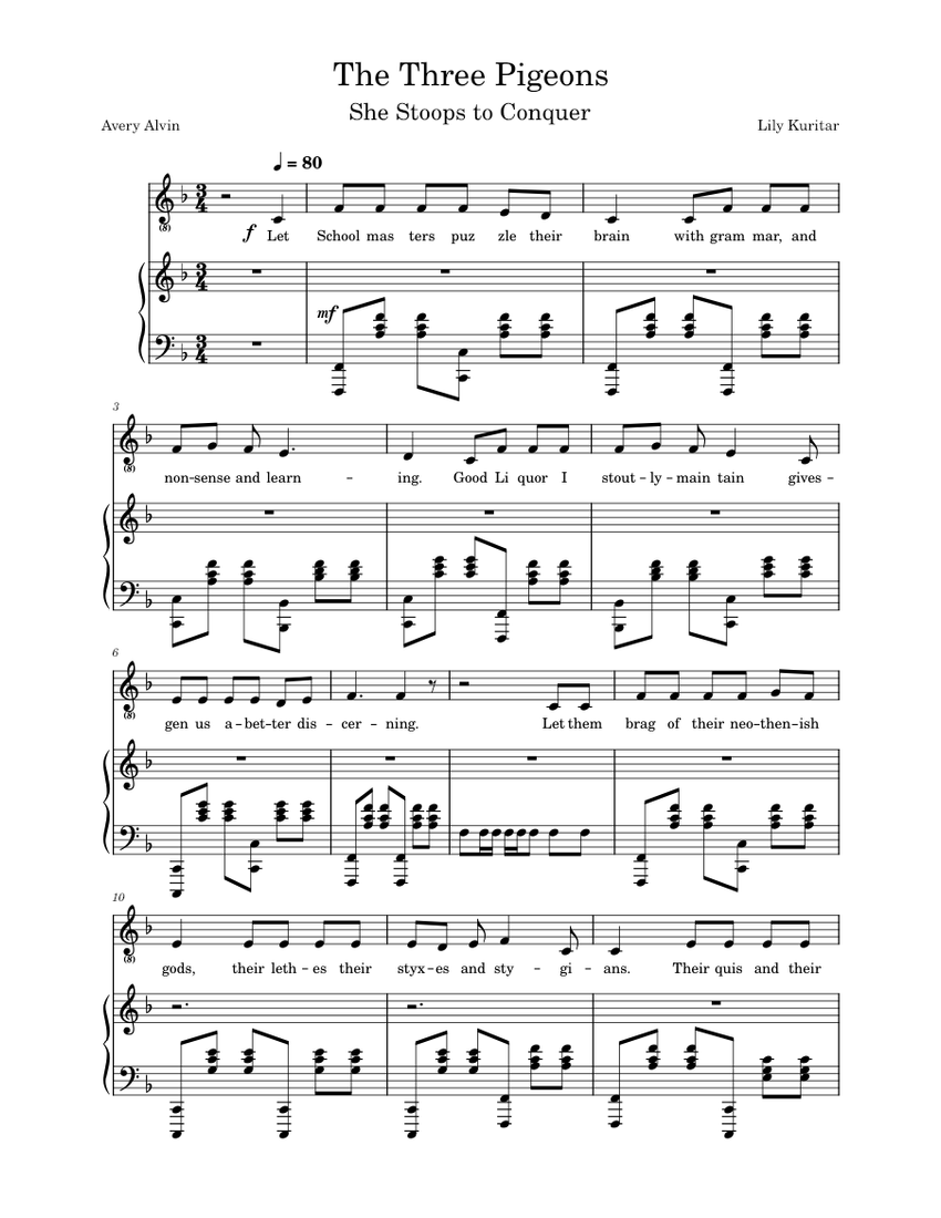 The Three Pigeons – Oliver Goldsmith The Three Pigeons Sheet music for ...