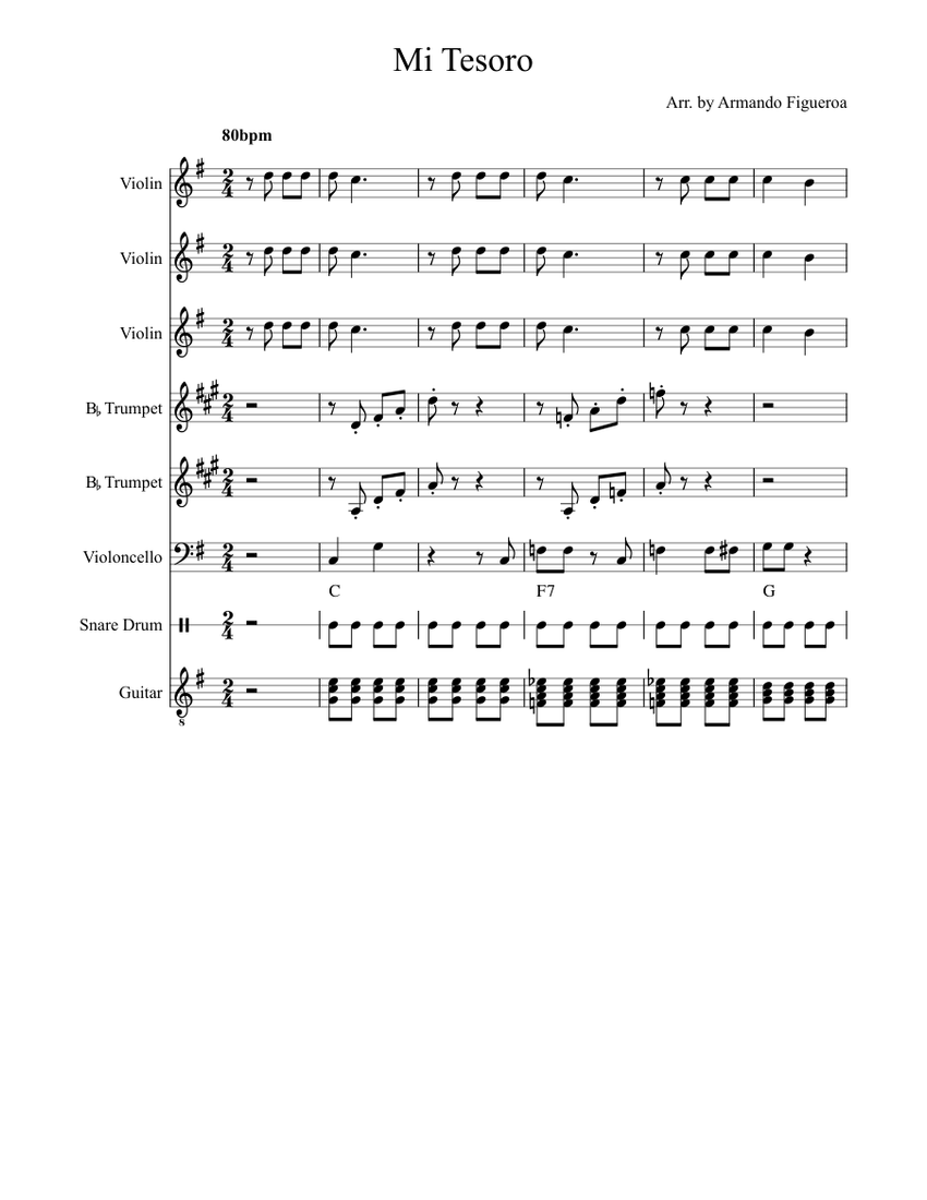 Mi Tesoro Sheet music for Violin, Guitar (Mixed Quartet) | Musescore.com
