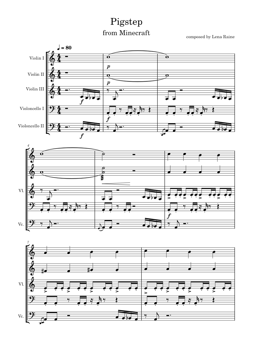 Pigstep – Lena Raine Sheet Music for Violin, Cello (String Ensemble ...
