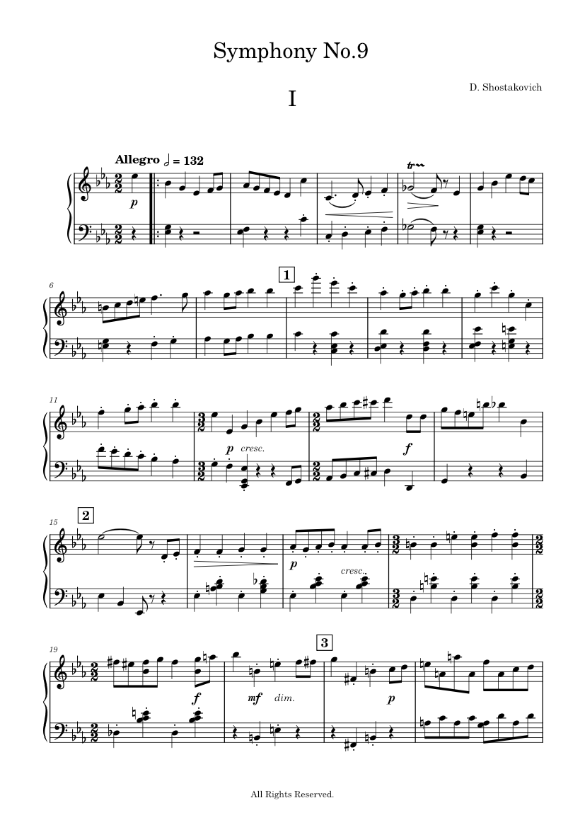 WIP Shostakovich Symphony No.9 for piano solo Sheet Music for Piano ...