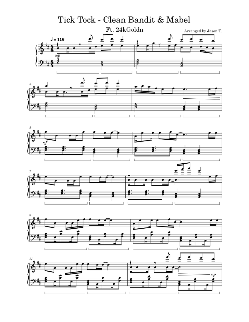 Tick Tock – Clean Bandit & Mabel Sheet music for Piano (Solo ...