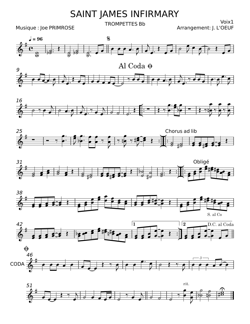 Saint James Infirmary - Joe Primrose Sheet music for Trumpet other (Solo) | Musescore.com