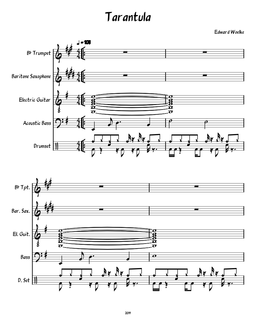 Tarantula Sheet music for Saxophone baritone, Trumpet in b-flat, Guitar ...
