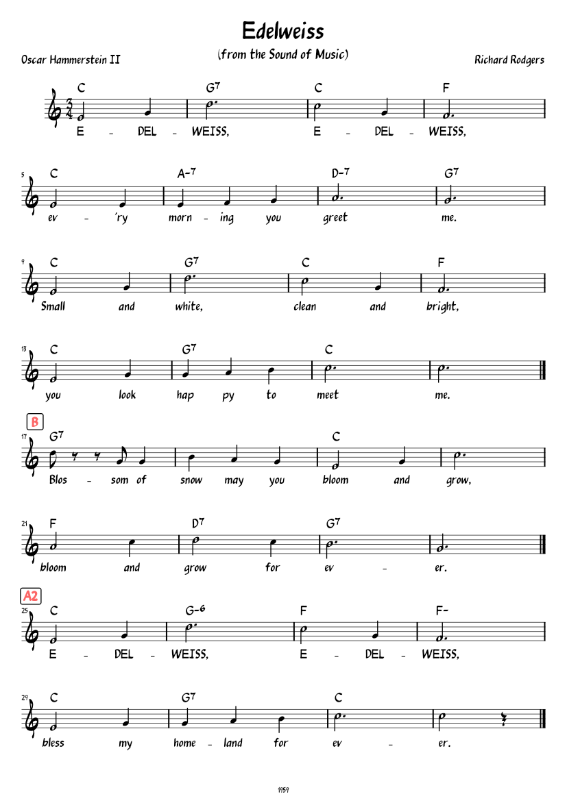 Edelweiss (Lead sheet with lyrics ) Sheet music for Piano (Solo) Easy ...