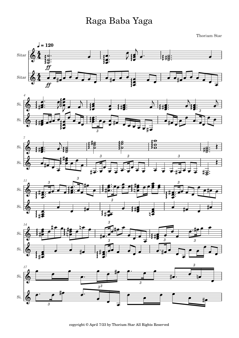 Raga Baba Yaga Sheet music for Sitar (Mixed Duet) | Musescore.com