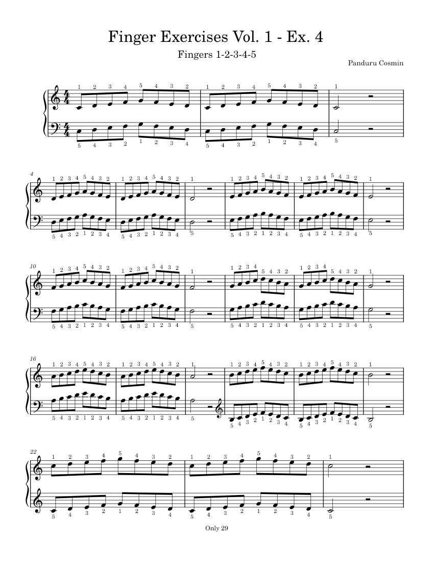 Finger Exercises Vol. 1 - Ex. 4 Sheet Music for Piano (Solo) Easy ...