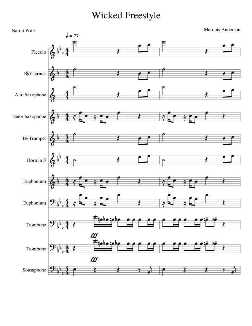 Wicked Freestyle Sheet music for Trombone, Euphonium, Flute piccolo ...