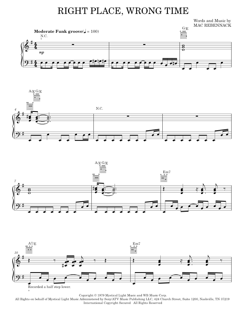 Play Official version of Right place wrong time sheet music by Dr. John ...
