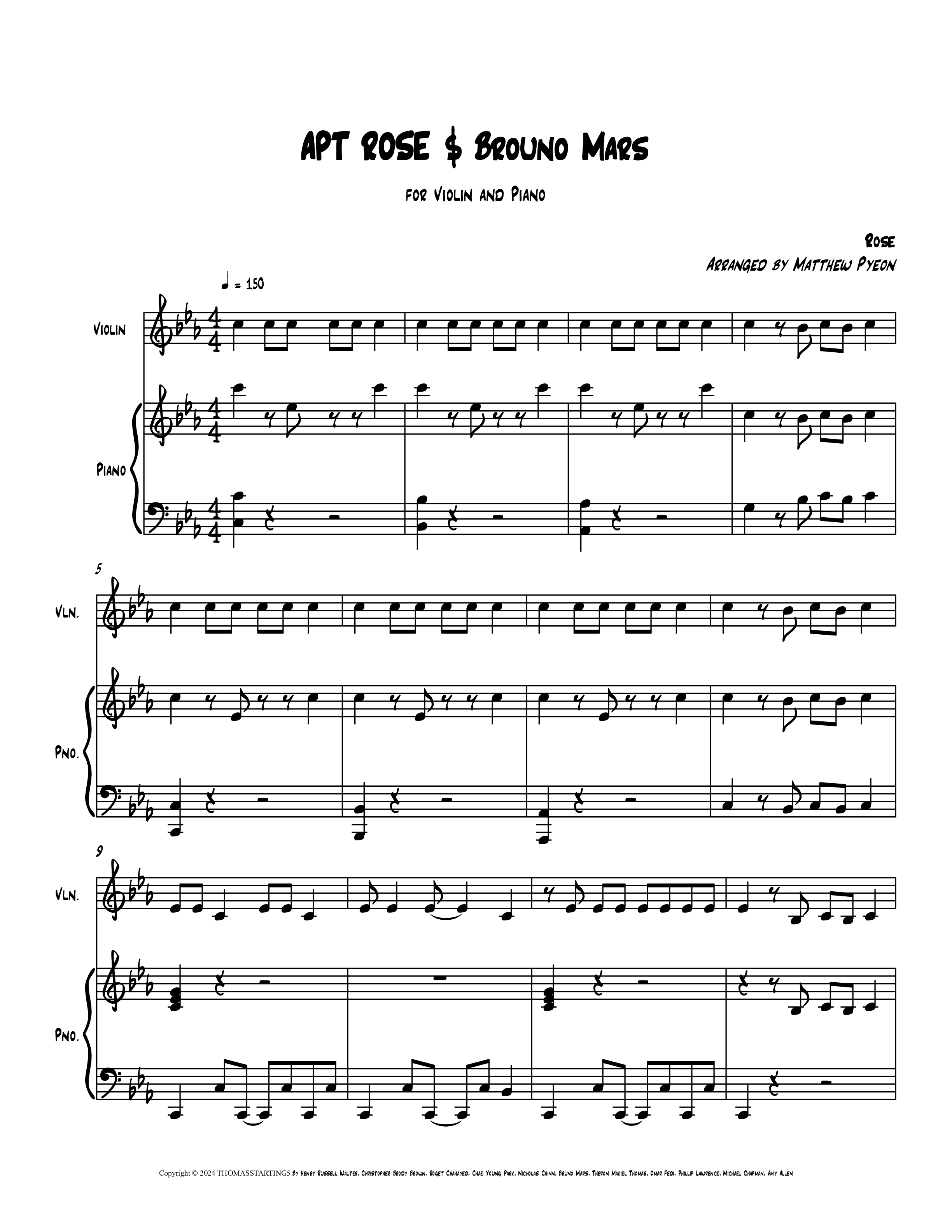 Play Official version of APT. Sheet Music by ROSÉ, Bruno Mars for Piano, Violin | MuseScore.com