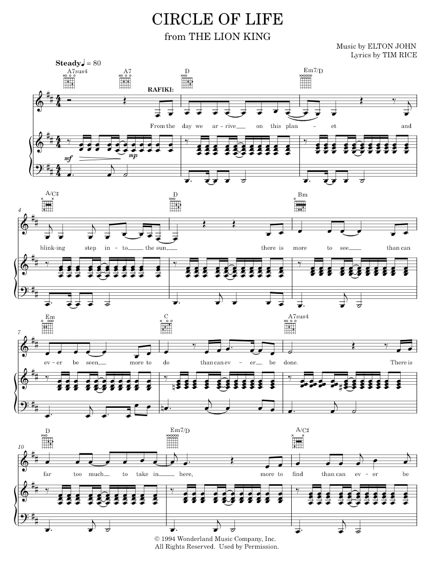 Play Official version of Circle of life Sheet Music by Elton John for ...