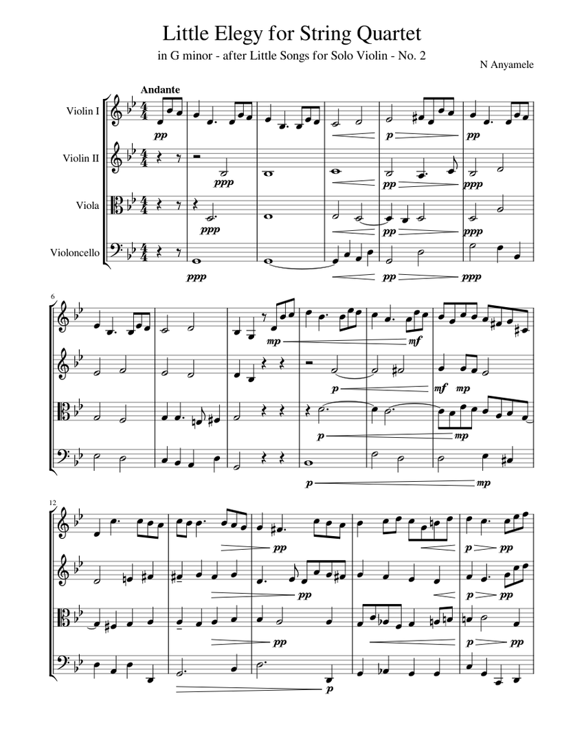 Elegy for String Quartet Sheet music for Violin, Viola, Cello (String ...
