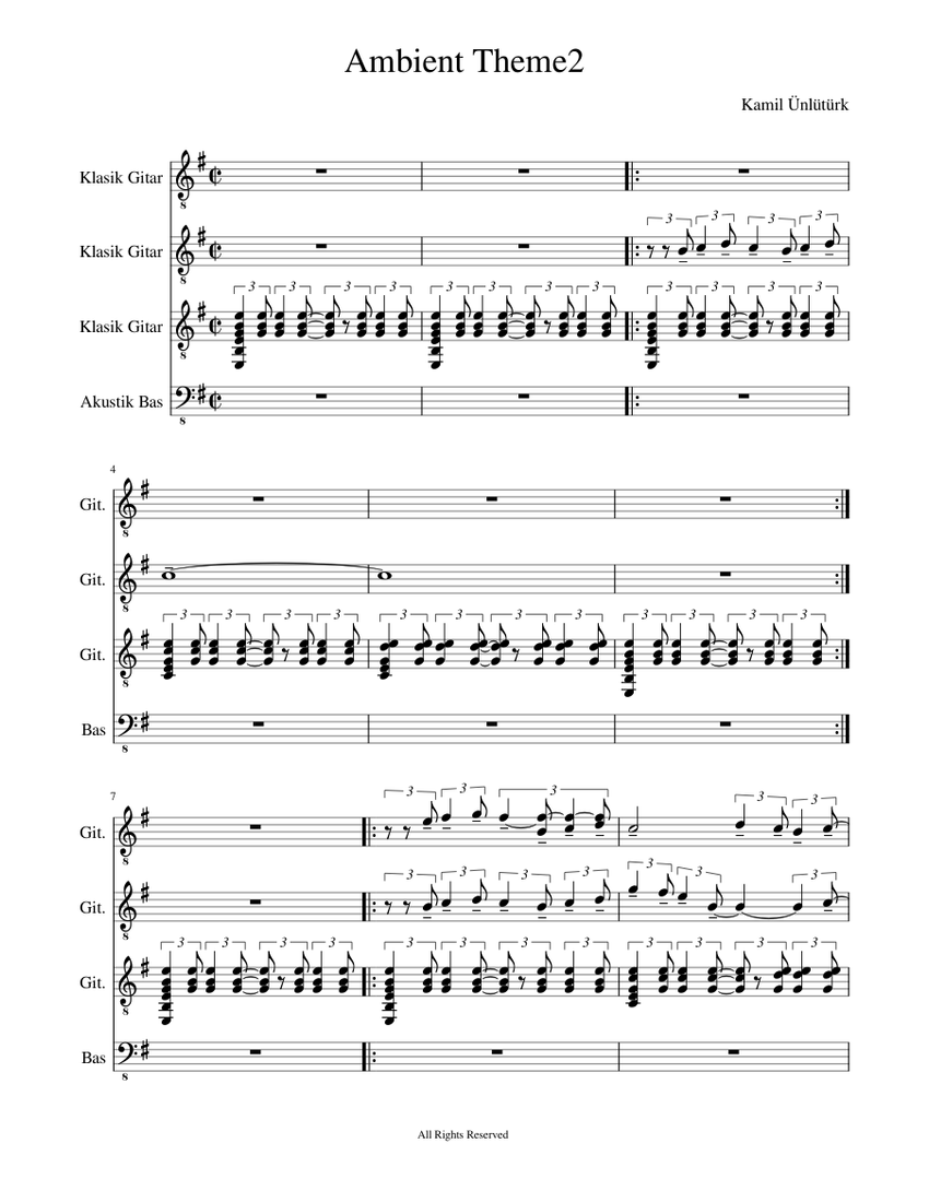 Ambient Theme2 Sheet music for Guitar, Bass guitar (Mixed Quartet ...