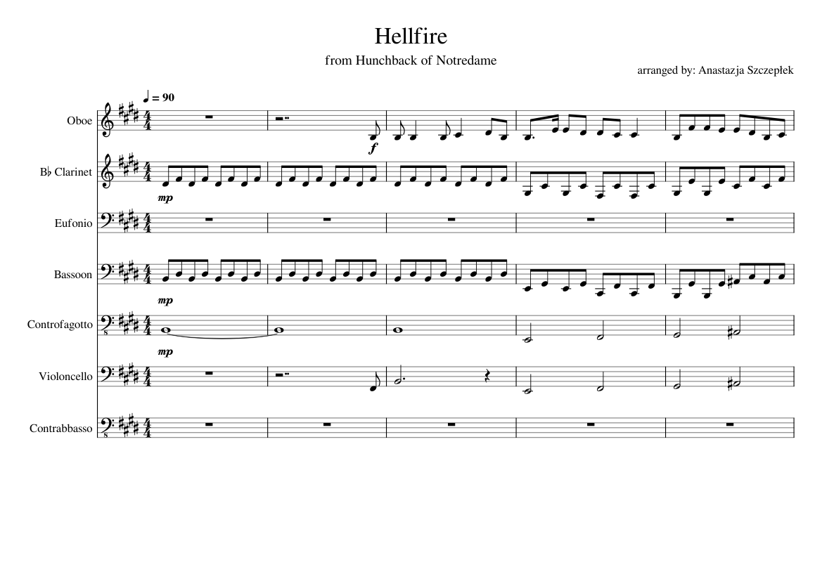 Hellfire (short ver.) Sheet music for Euphonium, Oboe, Clarinet in b ...