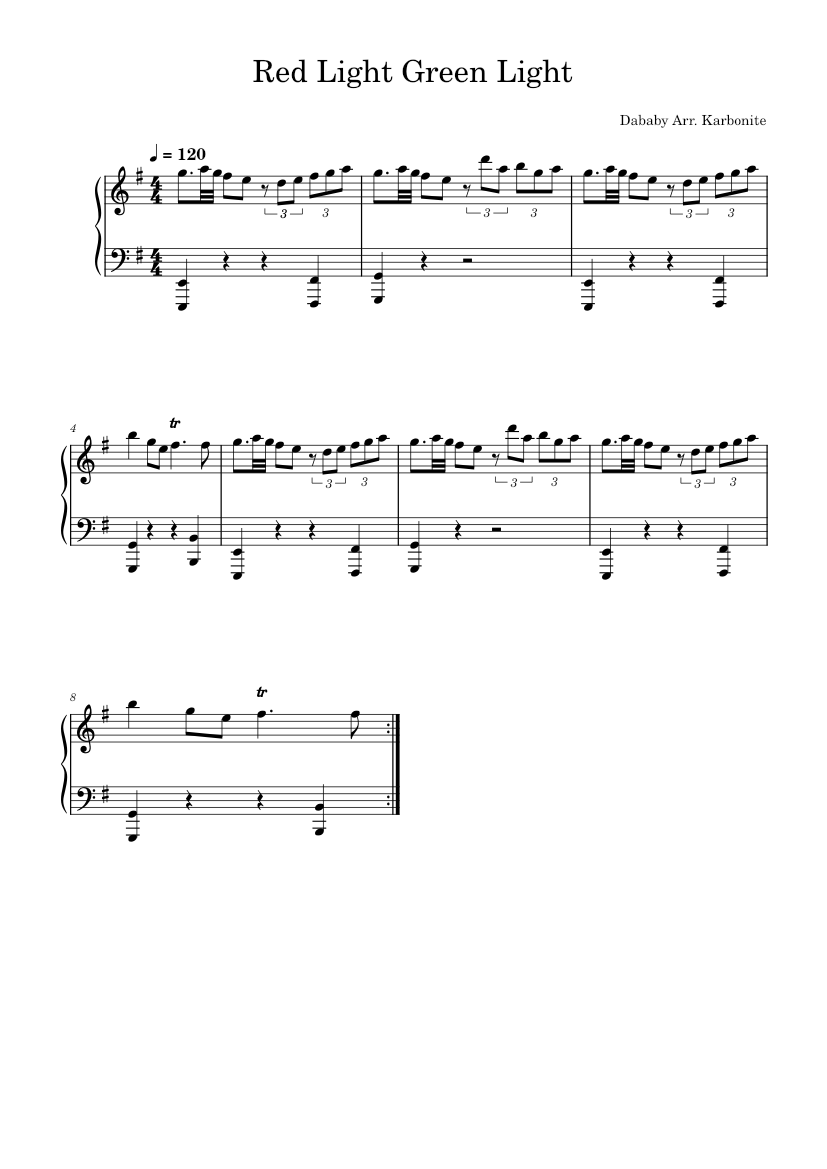 Red Light Green Light – Dababy Sheet music for Piano (Solo) Easy ...