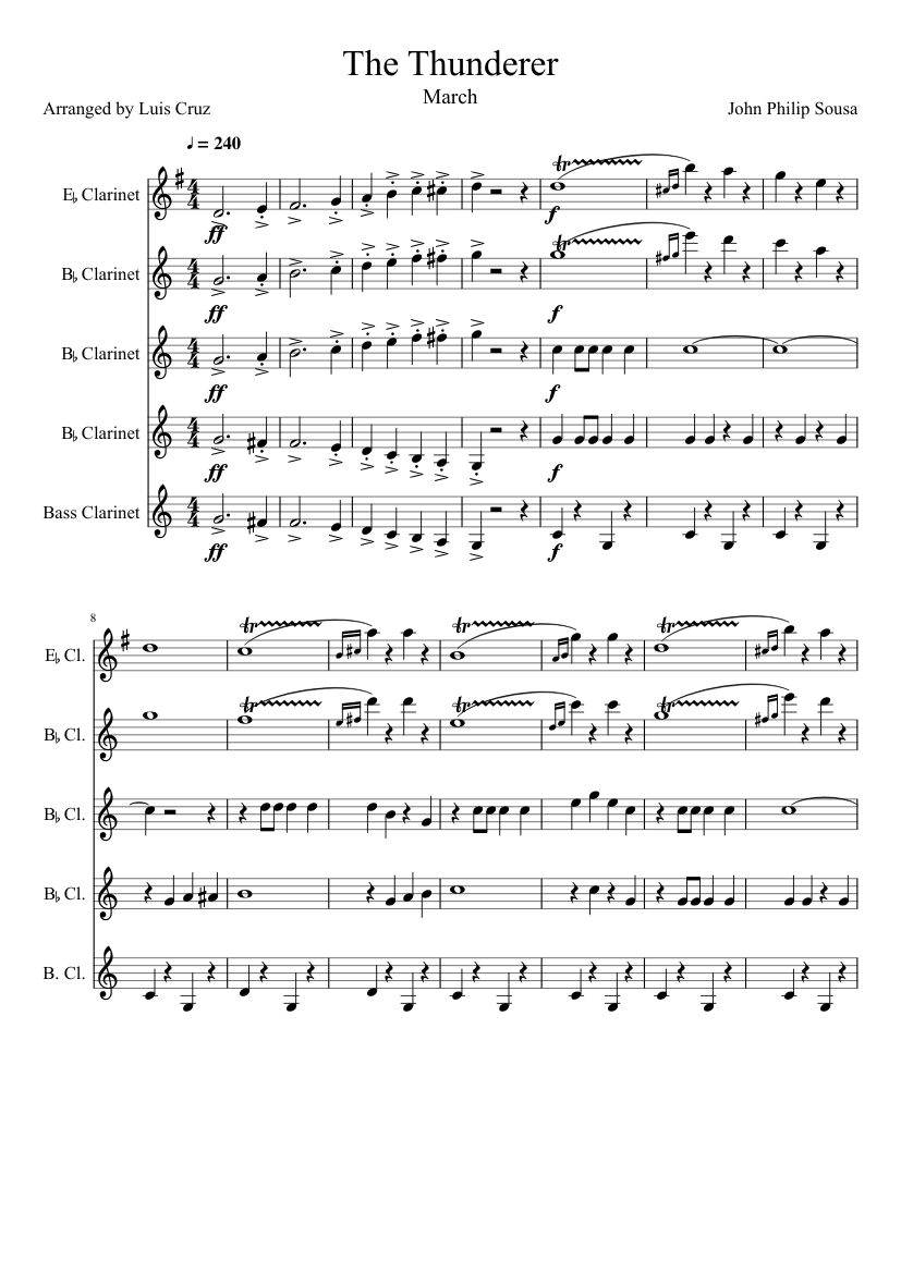 The Thunderer March Sheet music for Clarinet bass, Woodwinds (other ...