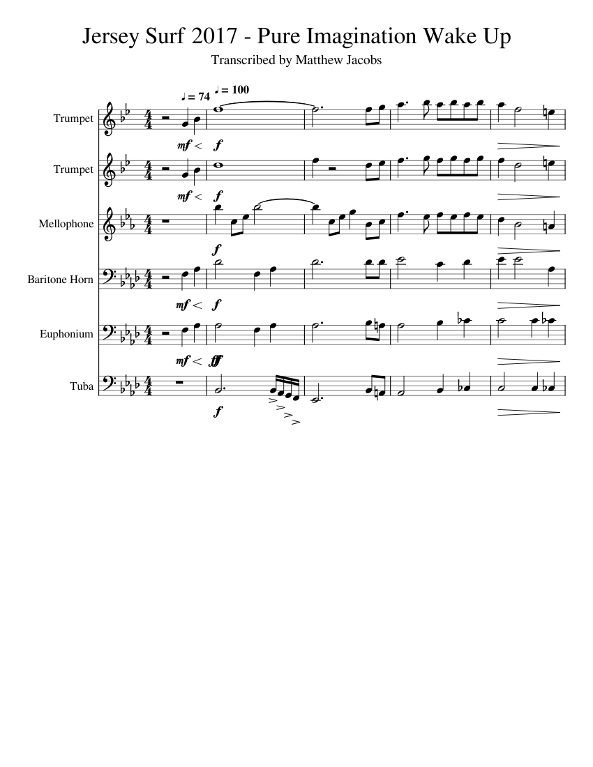 Jersey Surf 2017 - Pure Imagination Wake Up Sheet music for Euphonium ...