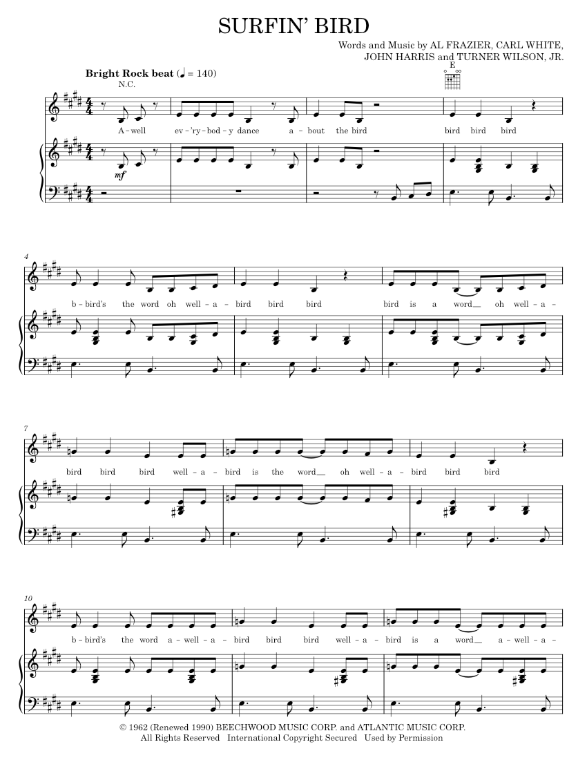 Play Official version of Surfin bird sheet music by The Trashmen for ...