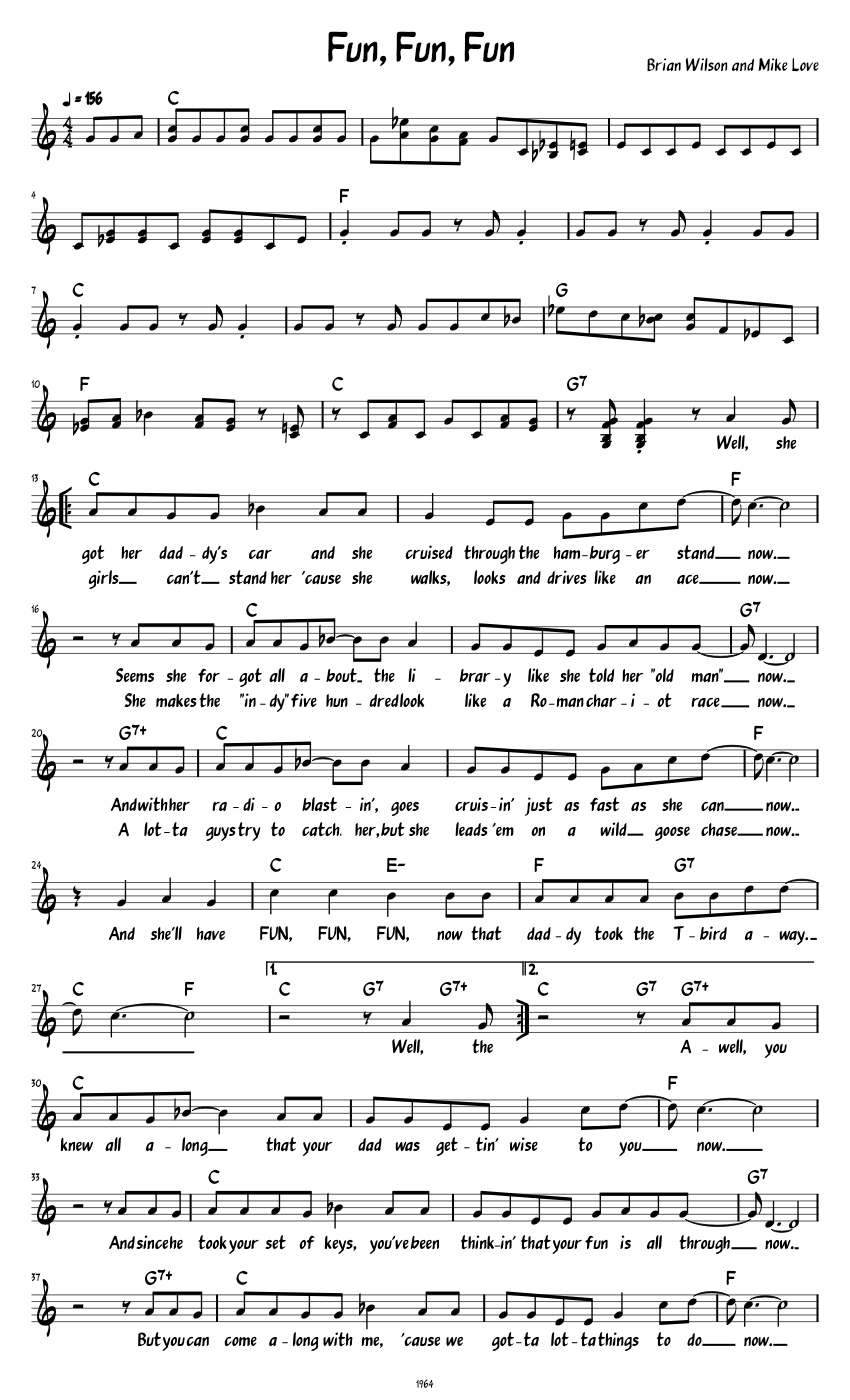 Fun, Fun, Fun (Lead sheet with lyrics ) Sheet music for Piano (Solo ...