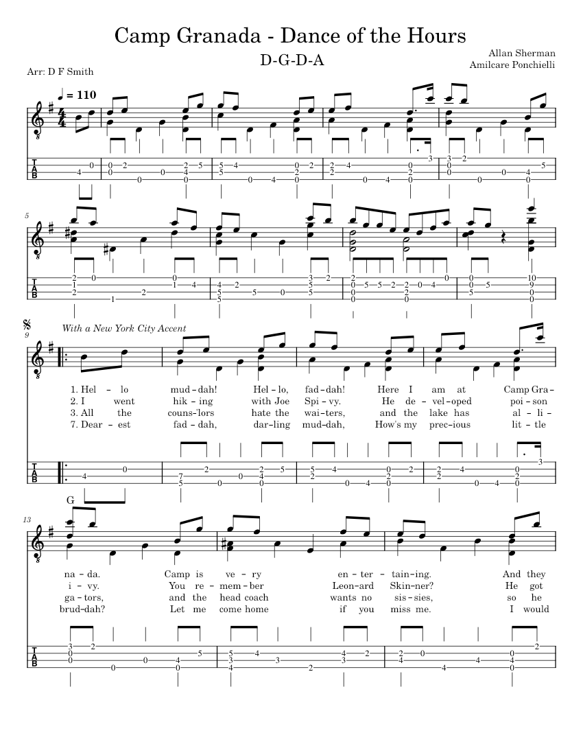 Camp Granada - Dance of the Hours – Sherman and Ponchielli Sheet music ...