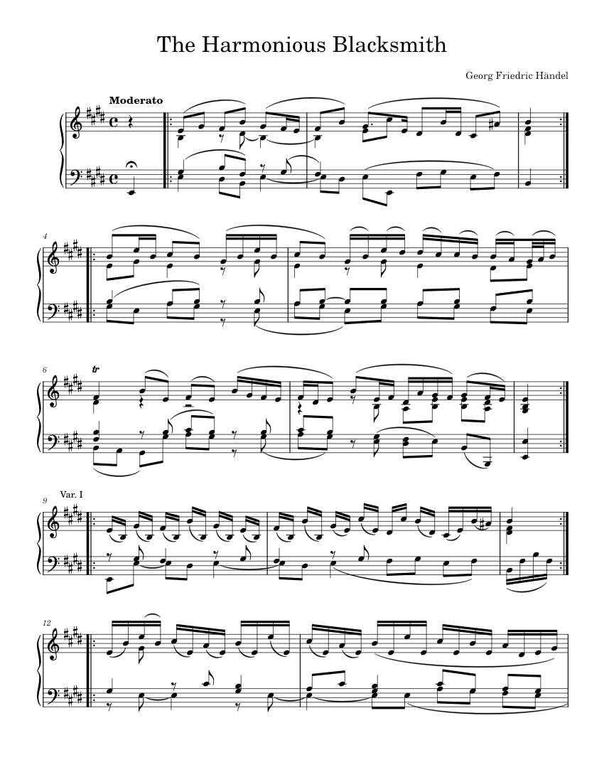 HWV Suite in E major, 5. Air & 5 Variations, aka "The Harmonious Blacksmith" – Georg Friedrich ...