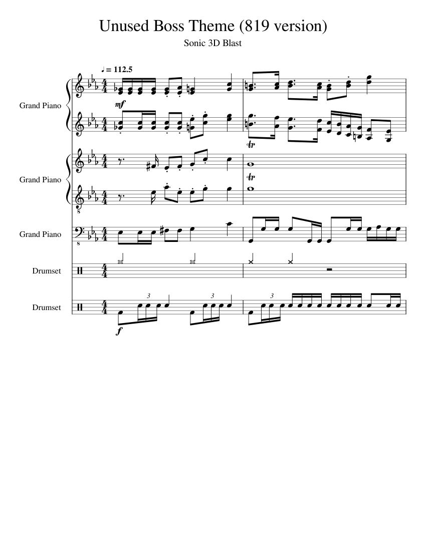 Sonic 3D Blast - Unused Boss Theme 819 version Sheet music for Piano ...