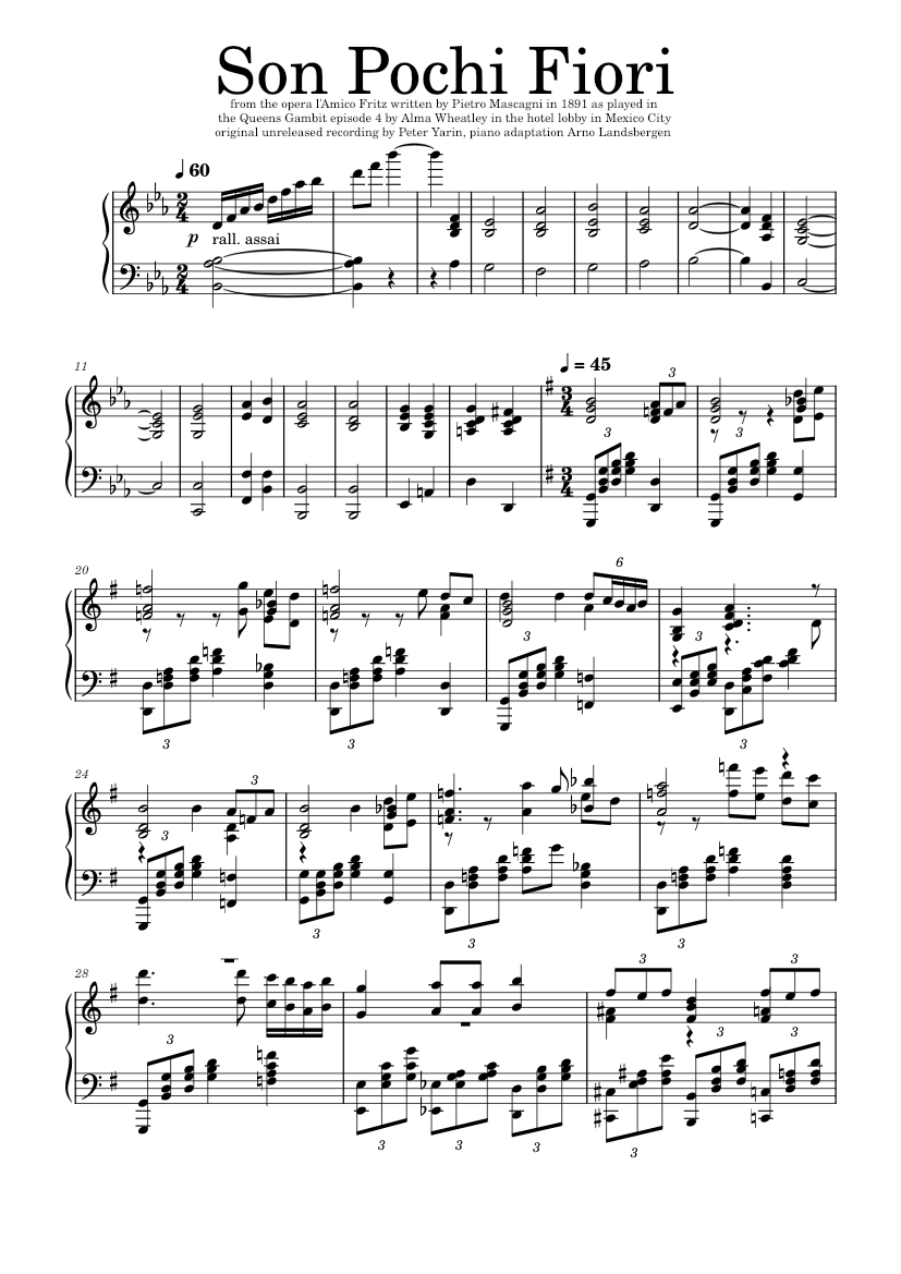 Son Pochi Fiori – Pietro Mascagni Sheet Music for Piano (Solo ...