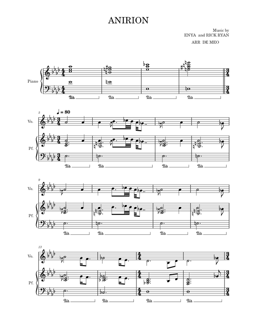 ANIRION – ENYA and RICK RYAN Sheet music for Piano, Vocals (Solo ...