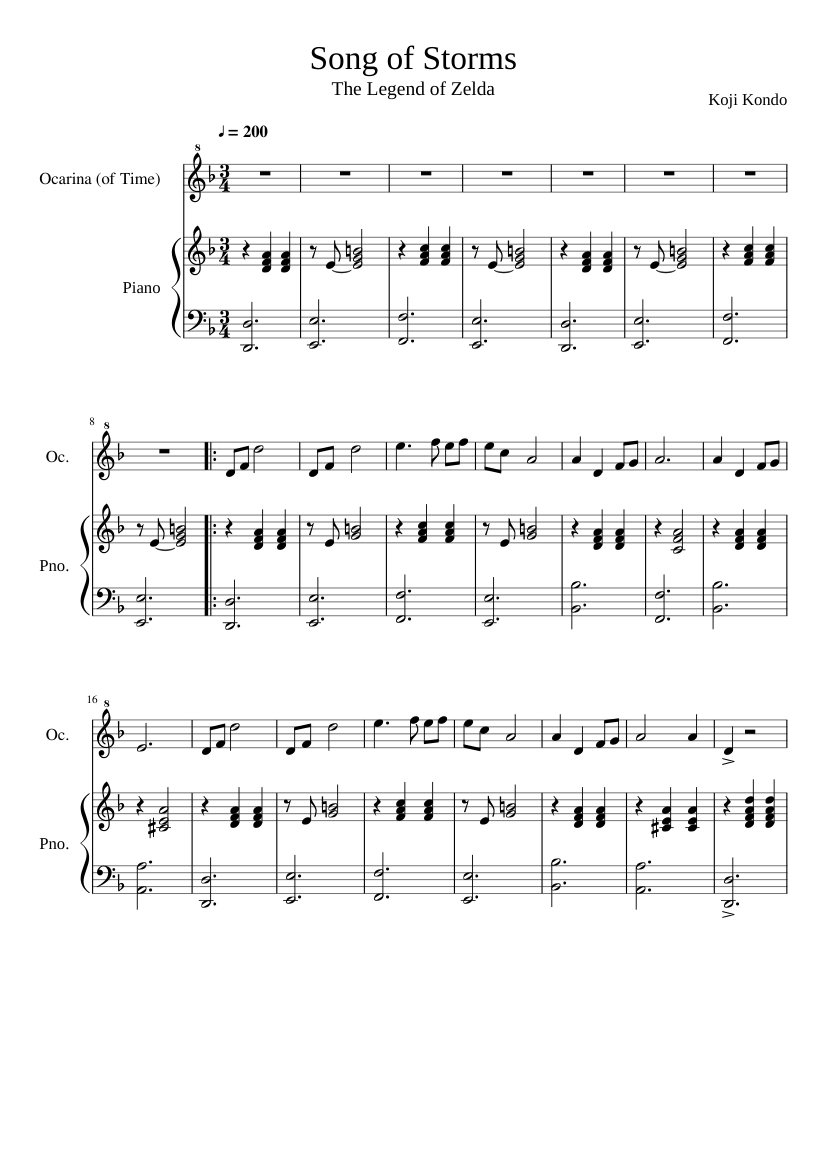 Song of Storms Piano and Ocarina Sheet Music for Piano, Flute other ...