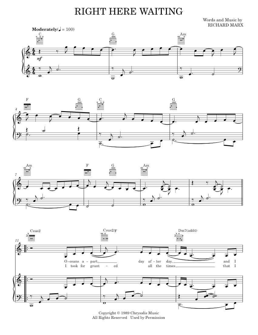Play Official version of Right here waiting Sheet Music by Richard Marx ...