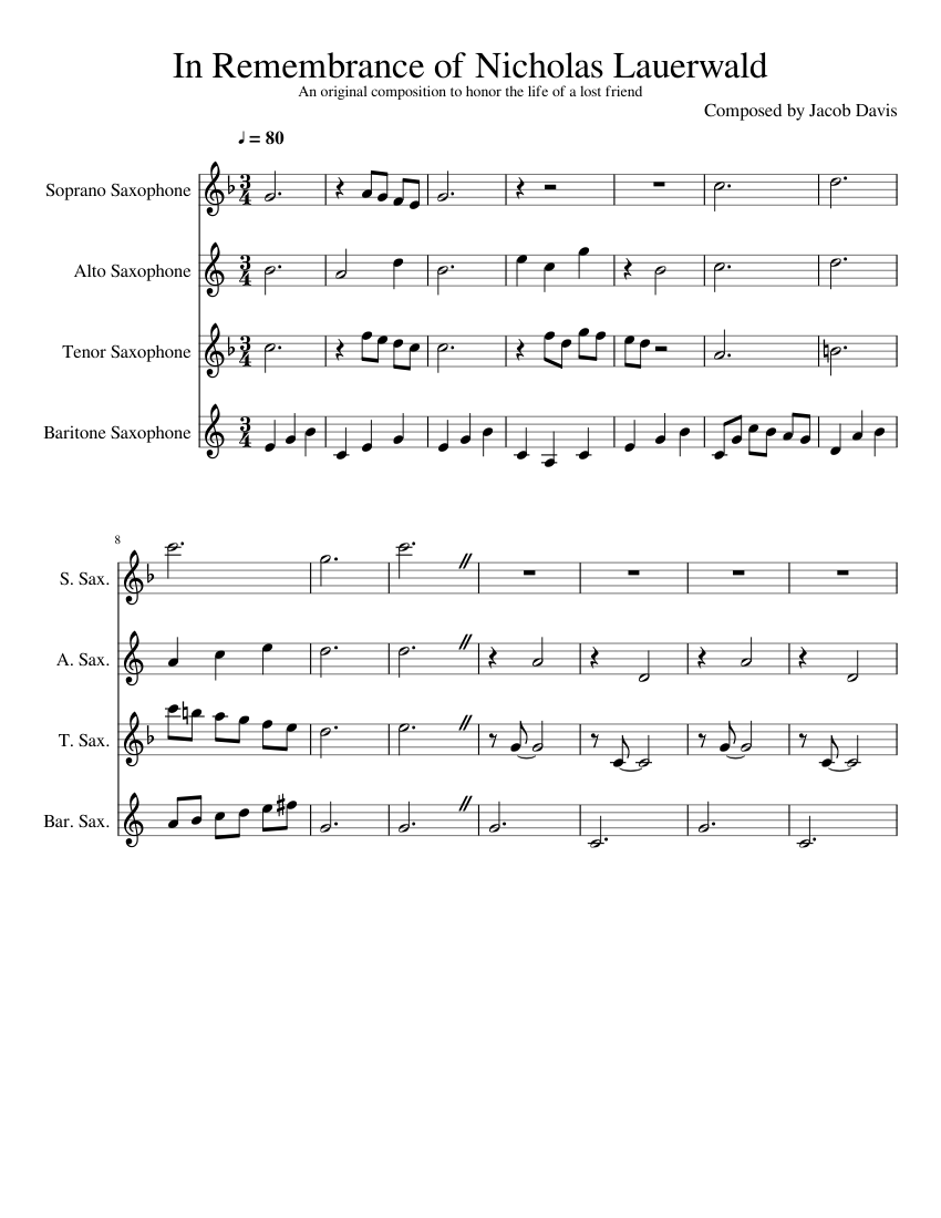 In Remembrance of Nicholas Lauerwald Sheet music for Saxophone alto ...