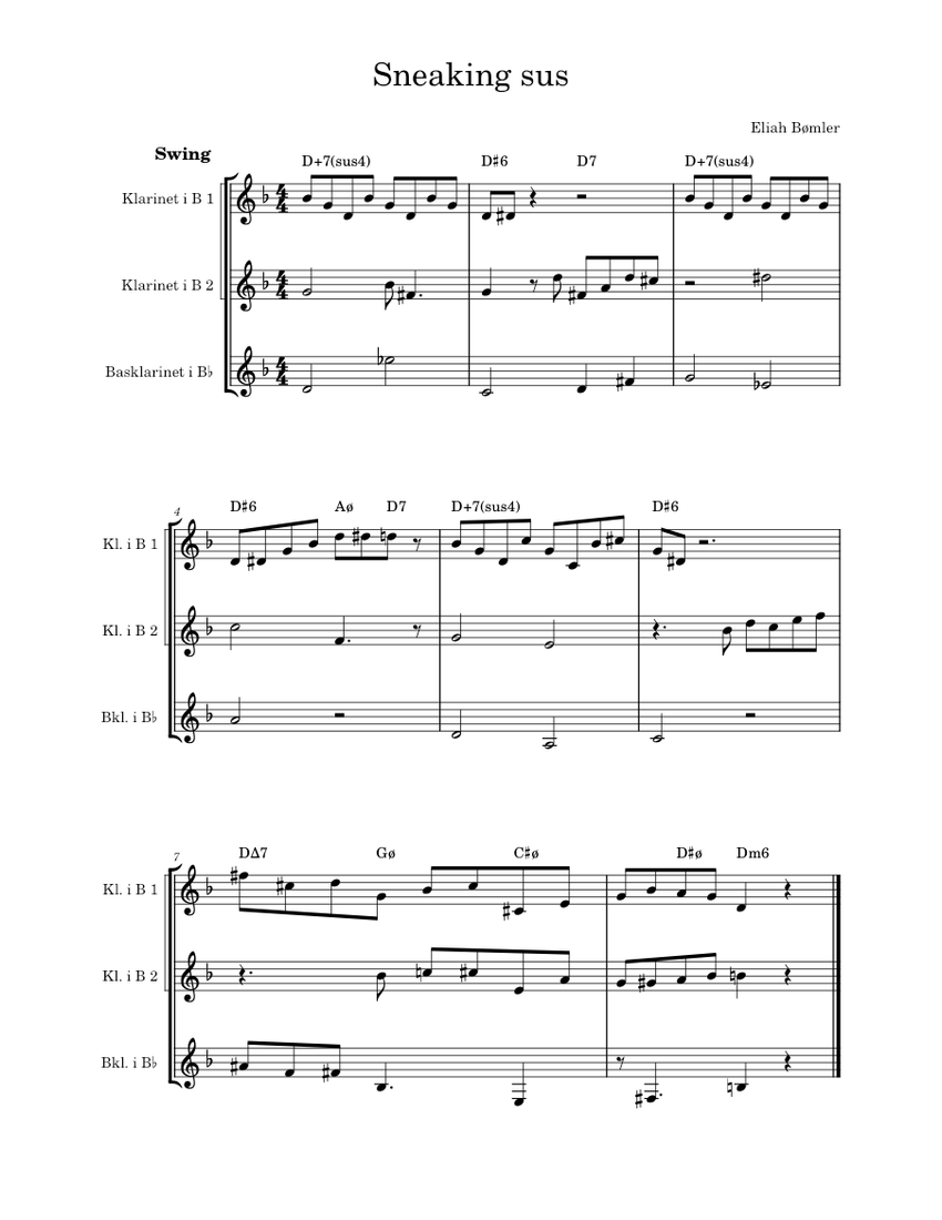 Sneaking_sus Sheet music for Clarinet in b-flat, Clarinet bass ...