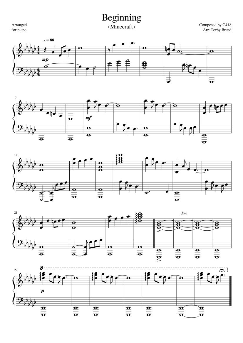 Beginning (Minecraft) Sheet Music for Piano (Solo) easy | MuseScore.com