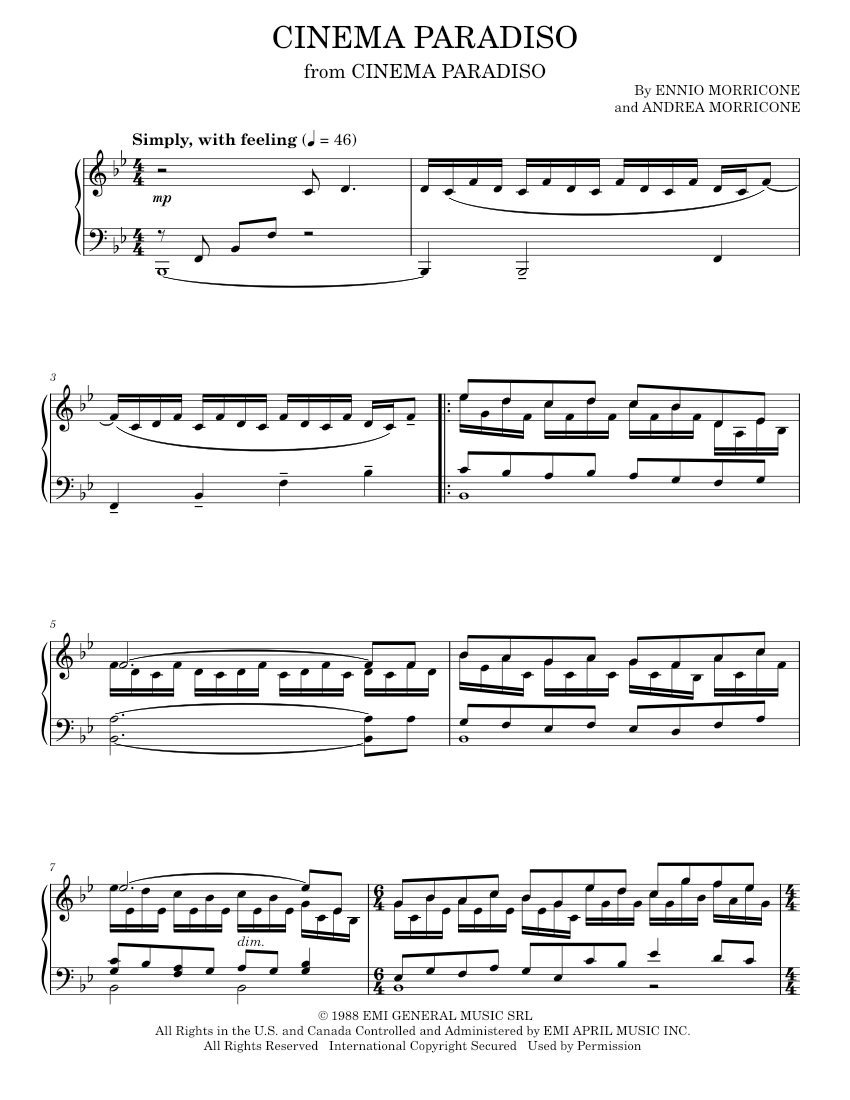 Cinema Paradiso Sheet music for Piano by Ennio Morricone Official ...