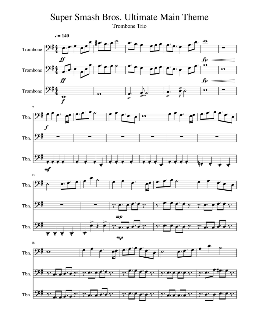Super Smash Bros. Ultimate Main Theme Trombone Trio Sheet music for ...