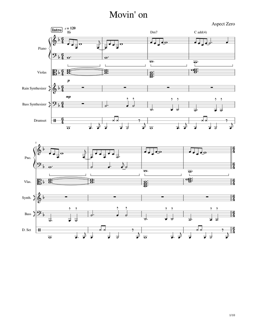 Movin' on Sheet music for Piano, Bass guitar, Drum group, Strings group ...